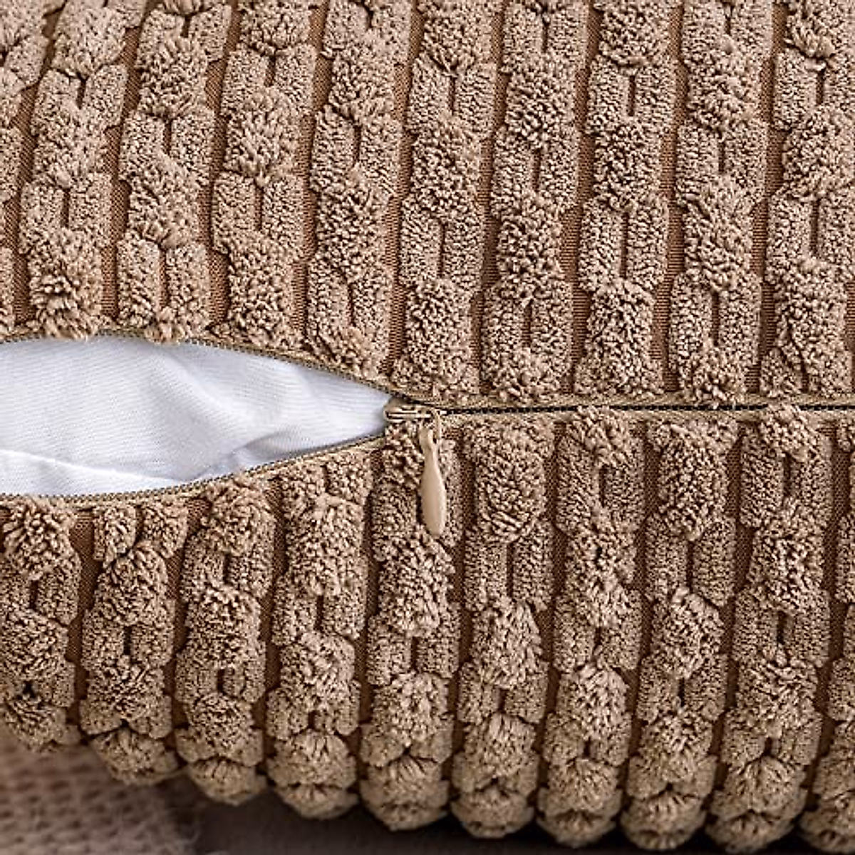 EMEMA Throw Pillow Covers Soft Corduroy Decorative Boho Striped Pillowcases Rectangle Cushion Case Farmhouse Home Decor for Couch Sofa Living Room Bed Pack of 2, 12x20 Inch Brown