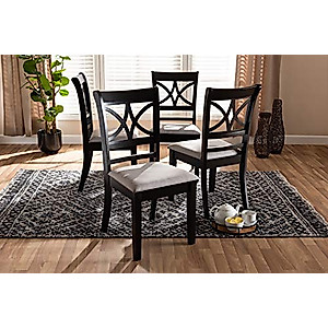 Baxton Studio Clarke Dining Chair Set and Dining Chair Set Grey Fabric Upholstered and Espresso Brown Finished Wood 4-Piece Dining Chair Set