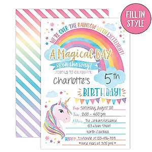 Your Main Event Prints Unicorn Birthday Invitation - Unicorn Party Invite - 20 Fill-In Style - Envelopes Not Included