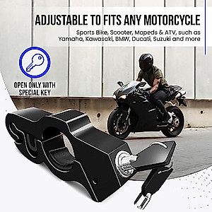 Turbo Motorcycle Lock (Black) - Anti-Theft Motorcycle Brake Lock w/Rubber Grips, Adjustable Sliders - CNC Aluminum Handlebar Scooter Lock - Lightweight Motorcycle Accessories for Scooters, ATVs