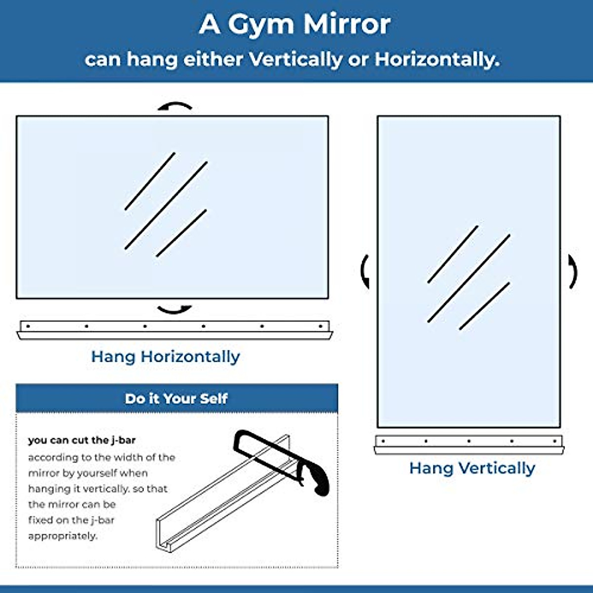 Fab Glass and Mirror GM48x60 HD Tempered Glass Wall Mount Mirror for Gym & Dance Studio, 48" x 60", Clear