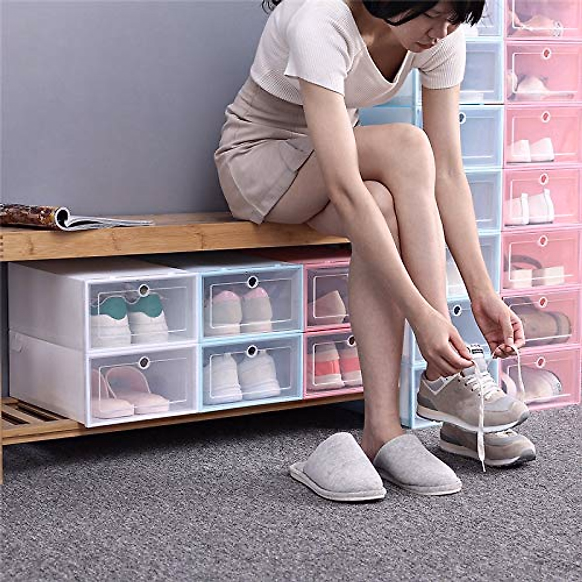 TAZSJG Foldable Clear Shoes Box Storage Shoe Box Drawer Organizer Household DIY Shoe Box Drawer Divider Home Storage Stacking (Color : F)