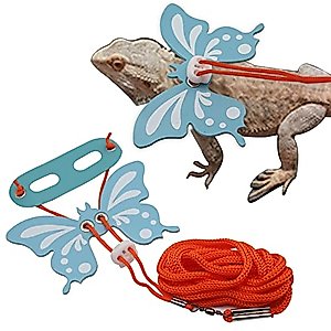 Bearded Dragon Leash Harness-3 Size Pack Butterfly Wing Lizard Harness and Adjustable Leash Set, Outdoor Walking Lead Control Rope for Bearded Dragon Lizard Reptiles Small Pet Animals (Blue)