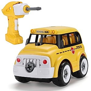 Hautton Take Apart Toy Remote Control School Bus with Toy Drill, Kids STEM Building Learning Toys Gift for Boys Girls 3-7 Years Old