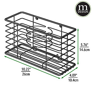 mDesign Steel Wall Mount Hair Dryer Storage Organizer - Hair Styling Tool Basket for Bathroom and Bedroom - Holds Hair Dryer, Flat Iron, Curling Wand, Hair Straightener - Linelle Collection - Black