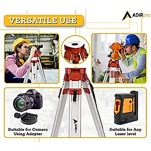 AdirPro Universal Survey Tripod – Aluminum Laser Level Tripod – Transit Level Tripod - Quick Clamp - Heavy Duty Contractor Tripod 5/8” x 11” Thread (Orange)