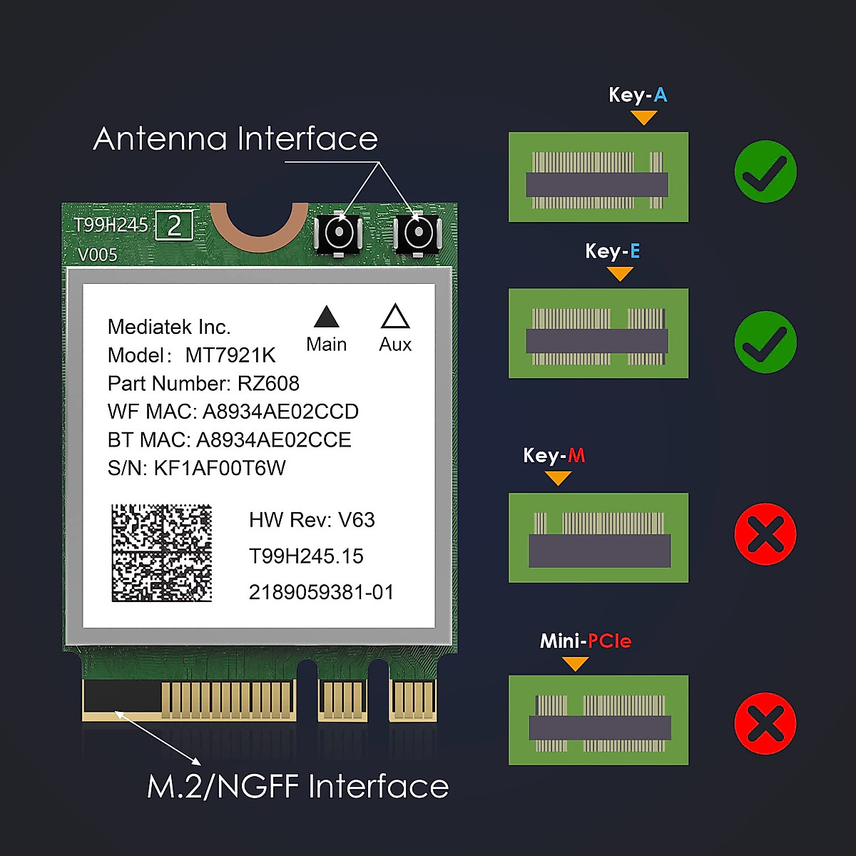 WAVLINK AX3000 6 M.2 WiFi Card,Bluetooth 5.2 NGFF Adapter, Dual-Band (2.4/5Ghz) M2 Wireless Network Card Adapter with OFDMA, MU-MIMO, WPA3, Ultra-Low Latency, Supports Windows 11, 10 (64bit)