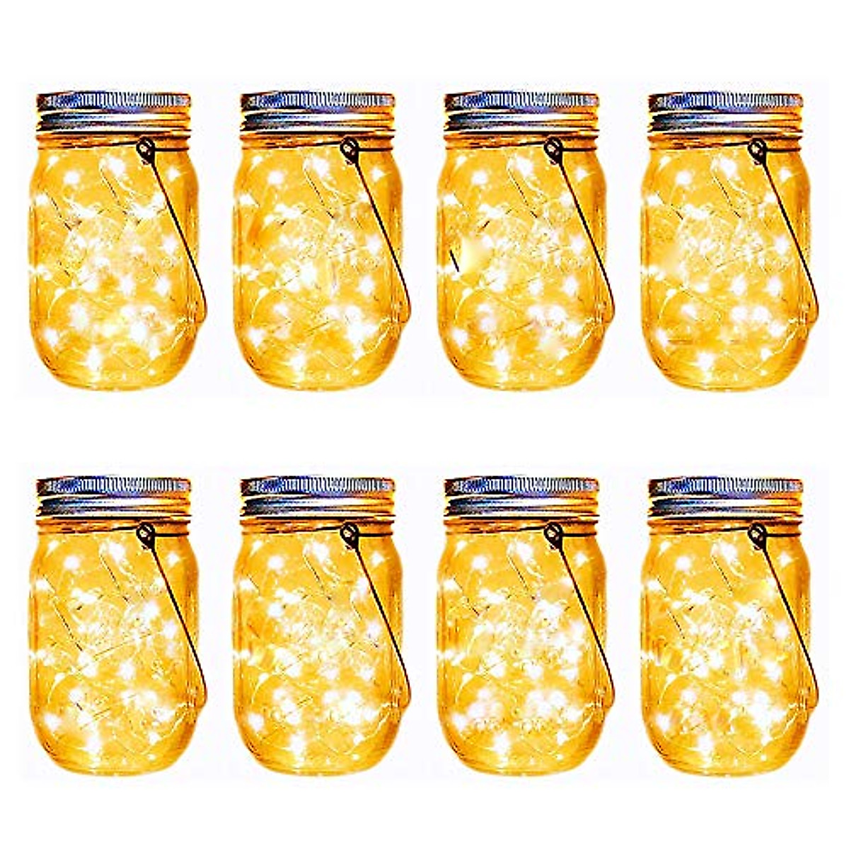 Aikeve Mason Jar Solar Lights,8 Pack 30 Led Fairy Hanging Jar Lights,Solar Lanterns for Outdoor Patio Party Garden Wedding Christmas Decor Lights(Mason Jars/Handles Included)