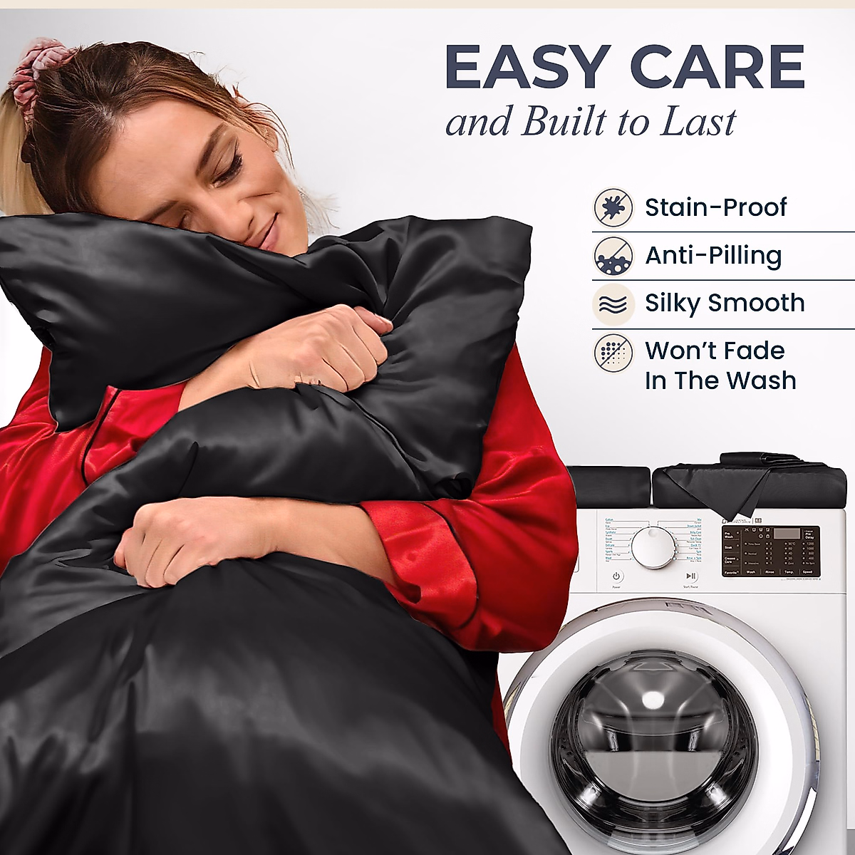 DECOLURE Satin Sheets Full Set 6pcs - Hotel Luxury Silk Touch Satin Sheets Full - Elegant Silky Soft Full Size Bed Sheets，Wrinkle-Free Black Satin Sheets Full Set with Fitted Sheets, Deep Pocket Full