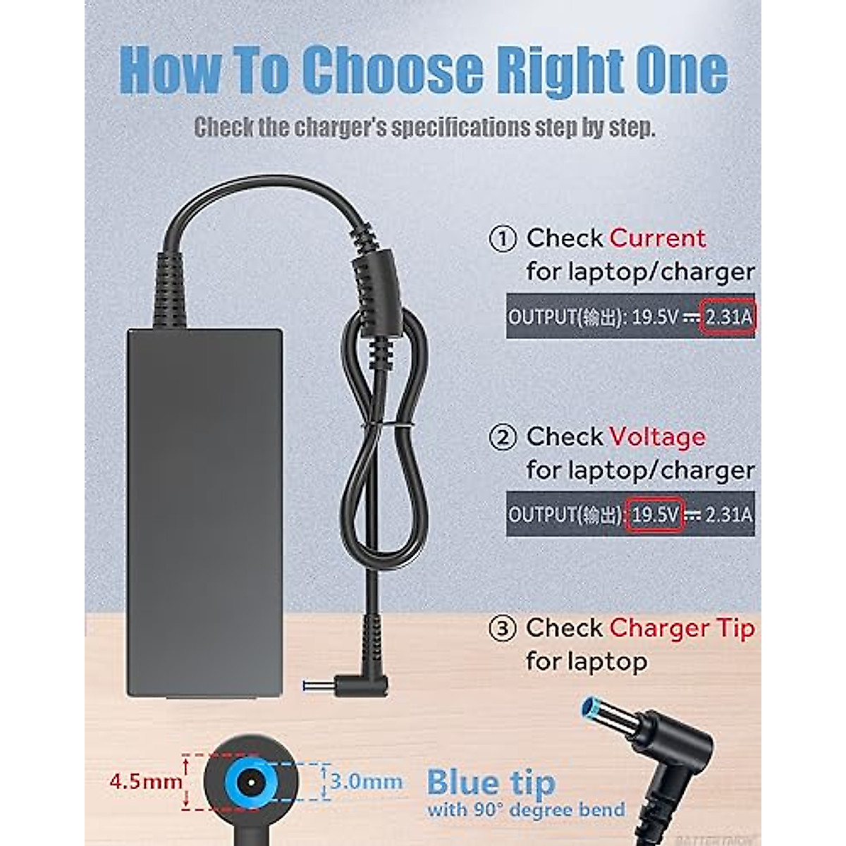45W 19.5V 2.31A Laptop Power Adapter Charger for HP 741727-001 721092-001 719309-001 HSTNN-DA40 ADP-45WD B, Compatible with Pavilion TouchSmart 11 13 15 Series Notebook