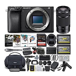 Sony Alpha a6400 Mirrorless Digital Camera (Body Only) Bundle with E-Mount Lens (Black), Shooting Grip and Tripod, Camera System Gadget Bag, 64GB Memory Card, 1300mAh Battery (2-Pack) (11 Items)