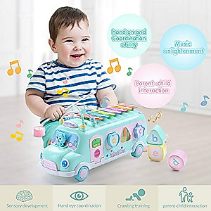 EFOSHM Intellectual School Bus Baby Toy, Piano Music Bus Toys Toddler for 1-3 Years,Shape Puzzles Knocking Piano Educational Musical Toys Gifts for 1 Year Old Boy and Girl Christmas Birthday