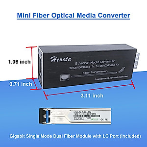 Industrial Hardened Gigabit Fiber Media Converter with Single Mode Dual Fiber SFP/LC Module 10/100/1000Base-TX to 100/1000Base-Fx Mini Ethernet Media Converter USB Type C Power Input