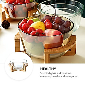 YARNOW Glass Salad Bowl with Wooden Stand Cereal Bowls Mixing Bowls 1500ml Fruit Snack Serving Plate Side Dish Bowls Microwave Safe for Appetizer Salad Candy Fruit