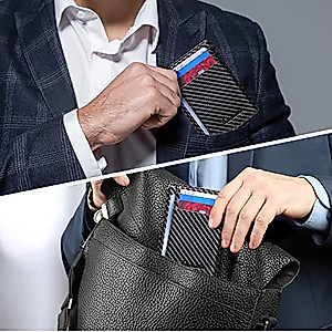 Travelambo Front Pocket Minimalist Leather Slim Wallet RFID Blocking Carbon Fiber Texture(Black)