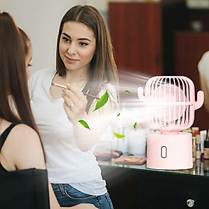 Growiner Cactus Fan, Cute Desk Fan Small Mini Office Desk Fan Quiet, 80 Degree Rotation USB Portable Fans 3 Speeds Strong Wind, Cactus Office Supplies, Personal Table Desktop Fan Decor (Green)