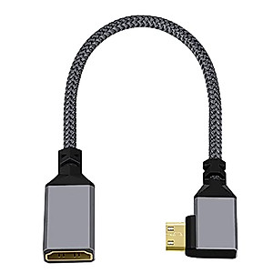 cablecc 4K Type-C 90 Degree Left Angled Mini HDMI 1.4 Male to HDMI Female Extension Cable for DV MP4 Camera DC Laptop