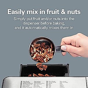 Hamilton Beach Premium Dough & Bread Maker Machine with Auto Fruit and Nut Dispenser, 2 lb. Loaf Capacity, Stainless Steel (29890)