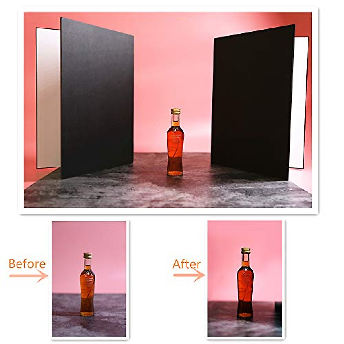 (2 Pcs) Light Reflector 3 in 1 Photography Reflector Cardboard, A4 (12x8 Inch) Size Folding Light Diffuser Board for Still Life, Product and Food Photo Shooting - Black, Silver and White, 2 Pack