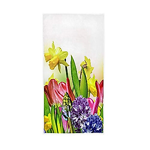 OTVEE Spring Summer Colorful Tulip Flowers Towels Hand Washcloths 30x15 inch Polyester Fingertip Towel for Home Hotel Bathroom Decoration