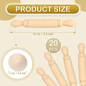 20 Pieces Mini Rolling Pin for Crafts 5.5 Inches Long Wooden Dough Roller Small Wooden Rolling Pins for Kids Children Home Kitchen Fondant Pastry Pizza Crafting Baking and Imaginative Play