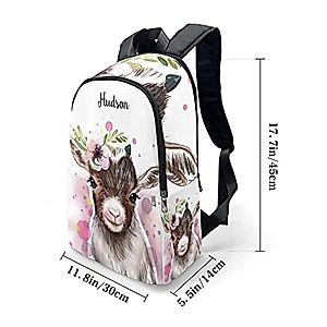 Goat Print Cow Animals Personalized Casual Backpack,Custom College School Travel with Name Daypack Laptop 17 Inch for Boys Girs