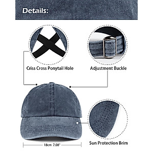 Zylioo XXL Vintage Messy Bun Ponycap,Adjustable Pigment Dyed Ponytail Baseball Hat,Denim Breathable Dad Hats