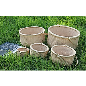 Teng Jin Open Round Nantucket Lightship Baskets with Handles Handwoven Storage Serving Baskets for Easter, Picnics, Gifts, Home Decor and More several sizes ranging from 5” 13”