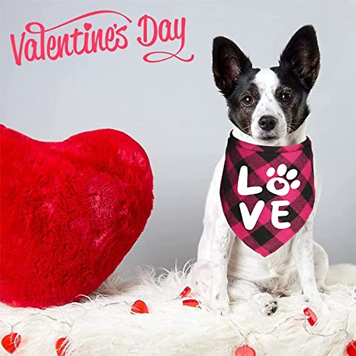 JOTFA 4 Pack Valentine’s Day Dog Bandanas, Plaid Dog Puppy Valentines Bandana Scarf for Small Medium Large Dogs Pets (Red & Pink)