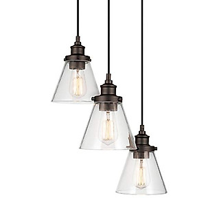 Globe Electric 61038 Jackson 3-Light Pendant, Dark Bronze, Clear Glass Shade, Bulbs Included