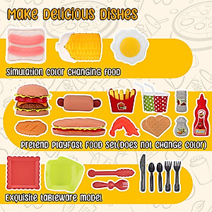 Toy Air Fryer Kids Play Kitchen with Hamburger Fries Cola Fried Chicken Cookware, Kitchen Playset Toy Play Kitchen Accessories for 3 -5,4-8 Year Old Boys Girls Toddlers