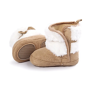 ESTAMICO Baby Girl Plush Winter Snow Bowknot Boots Khaki 3-6 Months