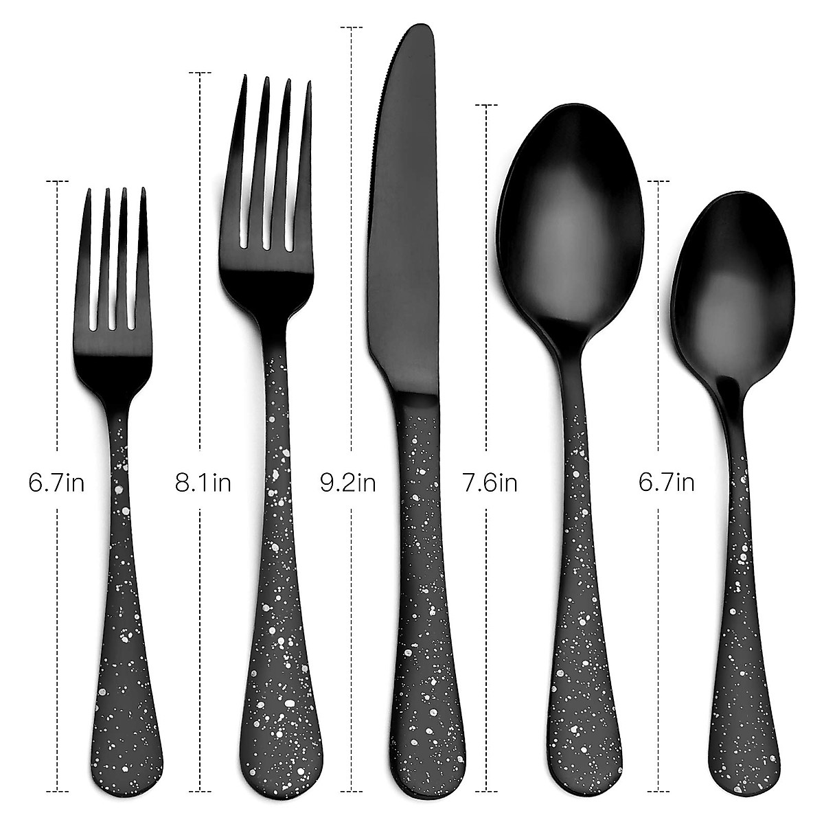 O.C.E. Matte Black Silverware Set, Stainless Steel Flatware Set, 20-Piece Tableware Cutlery Set Service for 4, Satin Finish Tableware Utensils Set, Dishwasher Safe (Starry White)