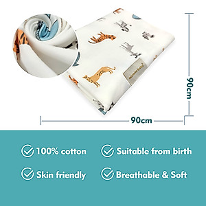 Newborn Swaddle and Hat Set 6 Pack 100% Cotton Knitted Baby Receiving Blankets 35" x 35" Soft Unisex Swaddle Wrap for Girls and Boys (Whale+Elk+Green Stripes)