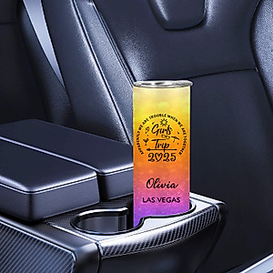 Personalized Girls Trip Tumblers with Name, Beach Cruise Insulated Cup with Lid and Straw, Girls Weekend Gift for Women, 2025 Girl Trip Gifts, Family Vacation Tumbler, Bachelorette Party Cups