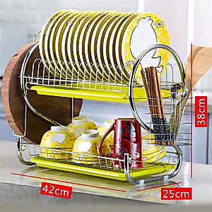 Plate Rack Draining Dish Rack 2 Tiers Dish Drainer Stainless Steel Drying Rack Bowl Dish Draining Shelf Dryer Tray Holder Kitchen Pan Plate Holder (Color : A, Size : 2 tier)