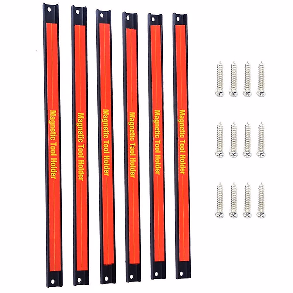 6 Pieces 18 Inches Magnetic Tool Holder Racks,Magnetic Tool Holder Strip,Metal Tool Organizer Bar for Garage Organization,Shop Organization,and Workbench Accessories,Mounting Screws Included.