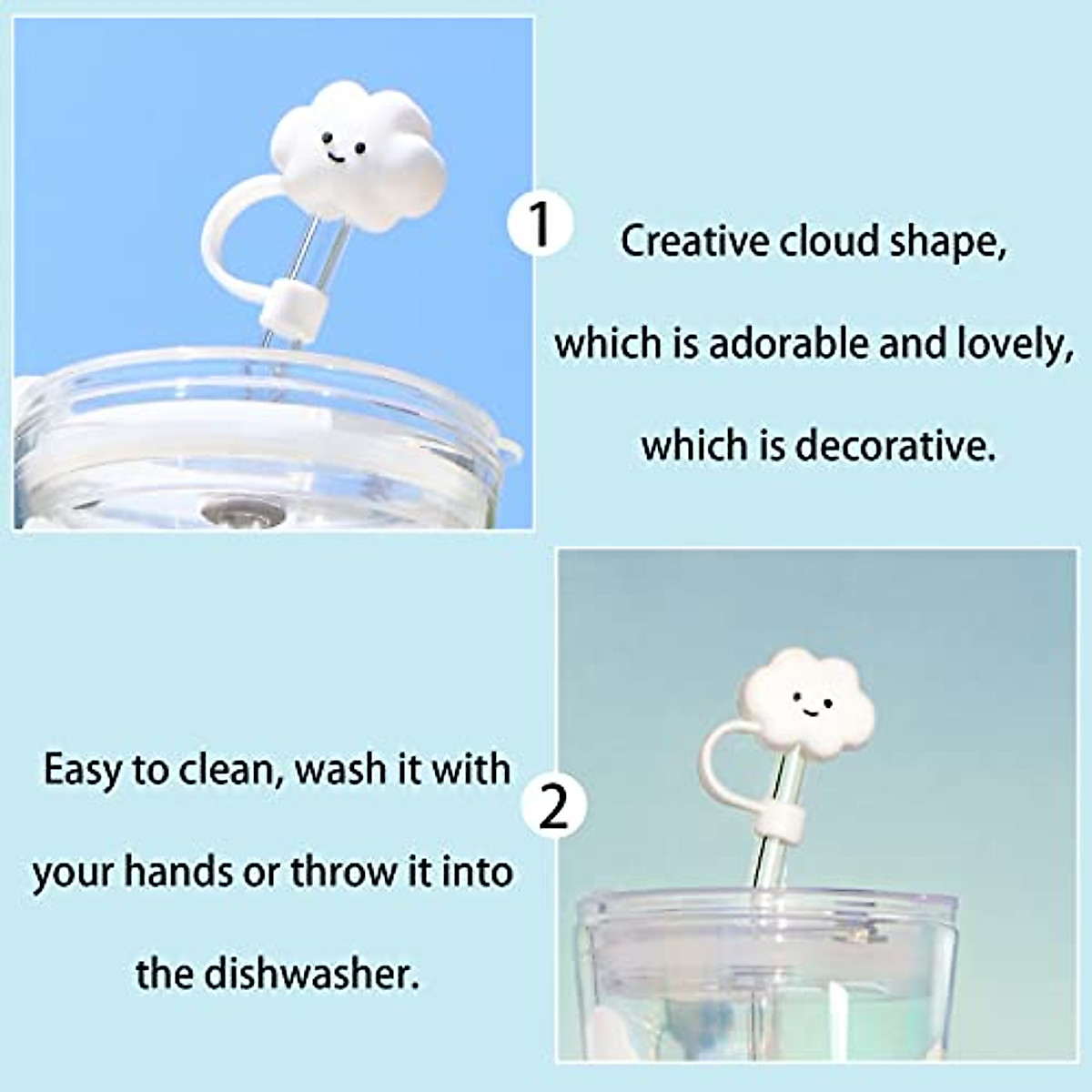 ZGRTZH 2 Pcs Reusable Straw Tips Cover Cute Cloud Shape Straw Cover Caps Anti-Dust Silicone Straw Toppers Drinking Straw Cover Tips Lids for 6-8 mm/0.23-0.31Inch Straws ( White )