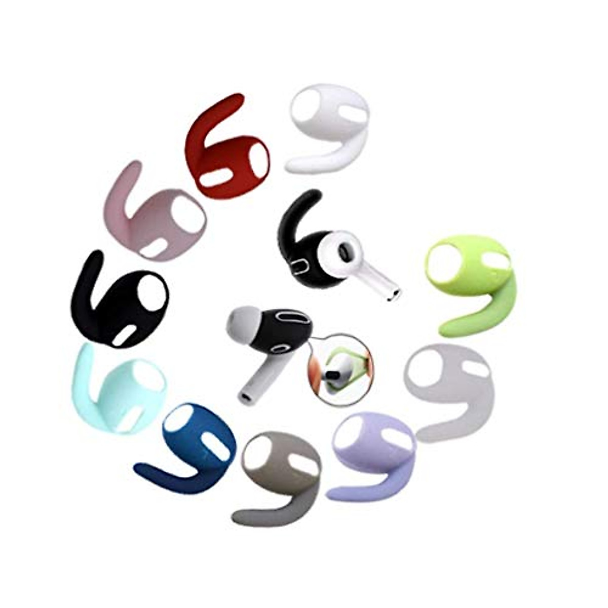 Zotech 10 Pairs AirPods Pro 1st & 2nd Gen Ear Hooks Secure Anti Slip Covers (Black, White, Clear, Purple, Green, Blue, Pink, Red, Navy & Grey)
