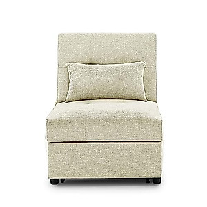 DUNTRKDU 4 in 1 Function Folding Ottoman Sleeper Sofa Bed with Plastic Legs, Single Bed Chair Work as Ottoman, Chair, Sofa Bed & Chaise Lounge, Modern Sofa Bed for Living Room Home Office (Beige)