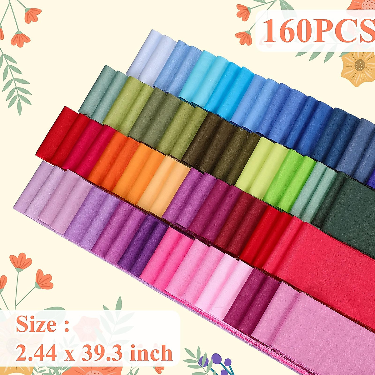 SmoothNovelty 160 Pcs 4 Roll Fabric Strips Assorted Quilting Fabric for Quilting Crafting and Sewing Rolled Cotton for Crafts Blanket Rug Upholstery and Purse Making (Solid)