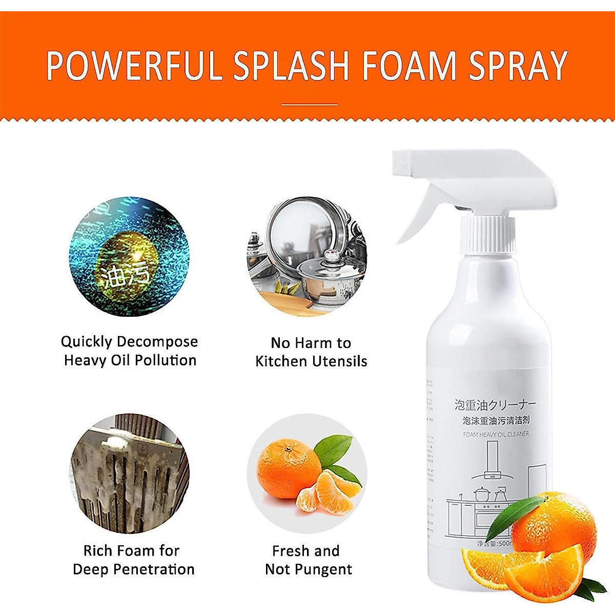 RJDJ Multi-purpose Kitchen Cleaner, Foam Heavy Oil Cleaner Spray, for Oven, Stovetop, Refrigerator (1pcs)