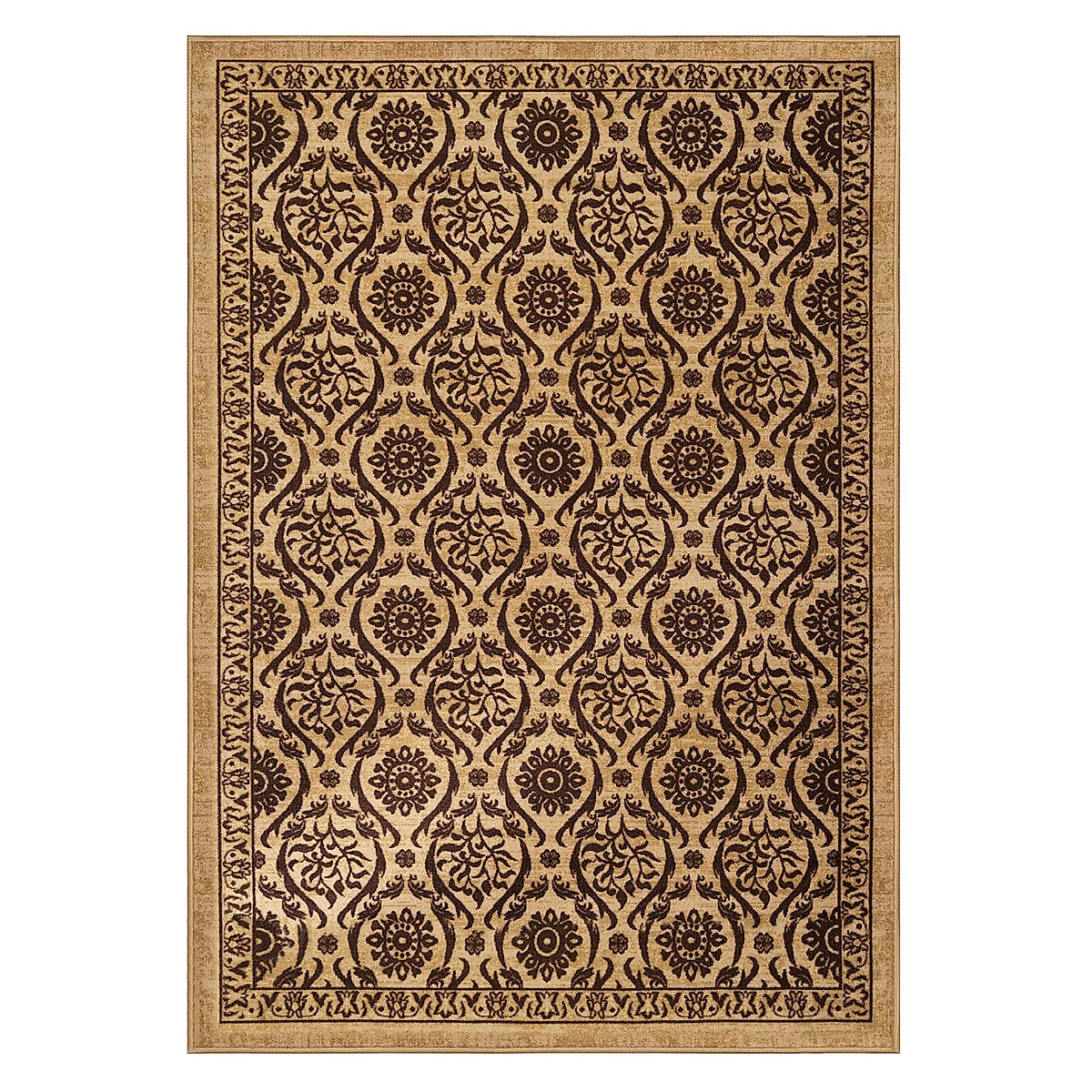 Antep Rugs Alfombras Non-Skid (Non-Slip) 8x10 Rubber Backing Floral Geometric Low Profile Pile Indoor Area Rugs (Brown, 7'10" x 10')