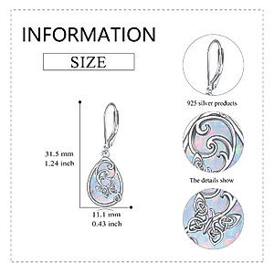 Butterfly Earrings Sterling Silver Opal Celtic Knot Butterfly Dangle Dangling Drop Dangly Leverback Earrings Insect Jewelry Gifts for Women
