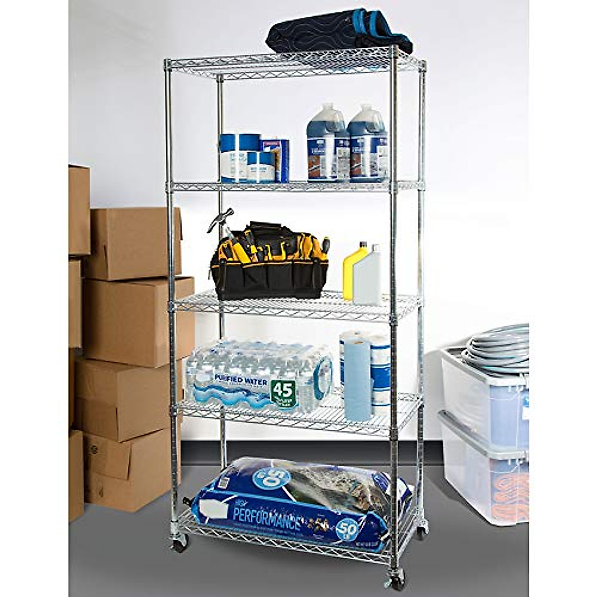 Seville Classics UltraDurable Heavy Duty NSF Solid Steel Wire Rack Storage Unit, Organizer for Garage, Warehouse, Office, Restaurant, Classroom, Kitchen, Steel, 5-Tier Shelving, 36" W x 18" D