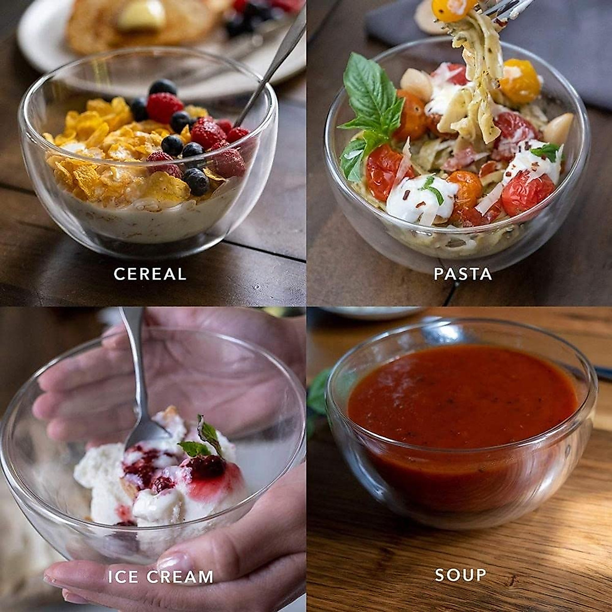 GracesDawn high temperature resistant double layer glass bowl borosilicate heat-resistant glass tableware transparent fruit salad bowl (800ml（27OZ）)