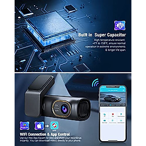 OMBAR Dash Cam 2K Built-in WiFi Car Camera, Dash Camera for Cars with Free 32G SD Card, Front Dashcam, Dash Camera Night Vision, Loop Recording, G-Sensor, 24 Hours Parking Monitor, APP, 150°Wide Angle