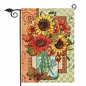 Hzppyz Spring Sunflower Garden Flag Double Sided, Watercolor Gerbera Flower Vase Decorative House Yard Outdoor Small Burlap Decor, Summer Plaid Acorn Welcome Farmhouse Home Outside Decorations 12 x 18