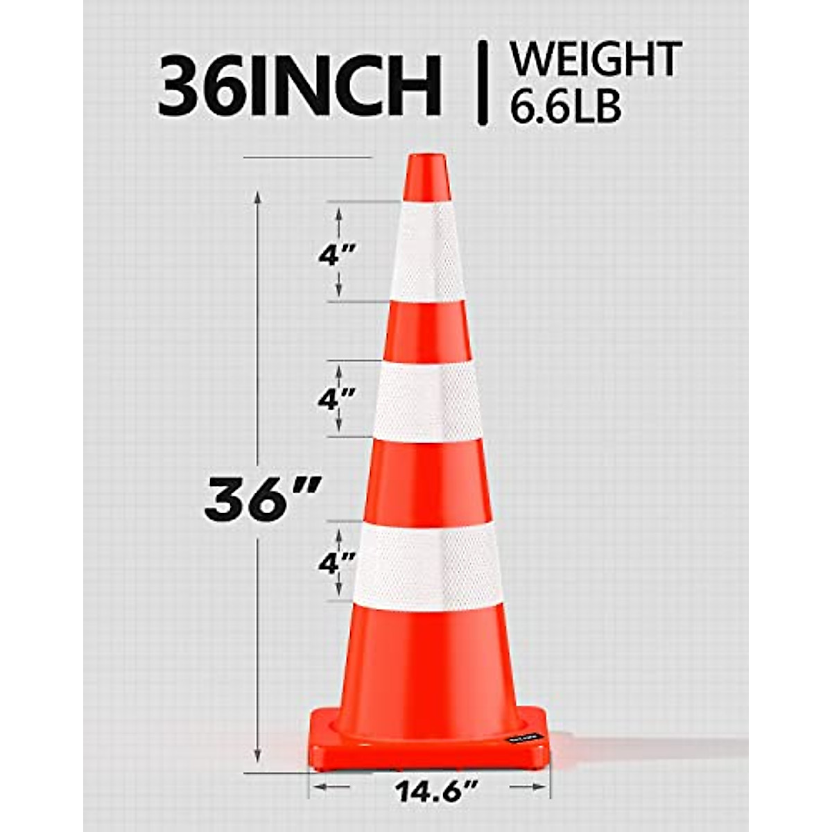 BATTIFE 36" Inch Traffic Safety Cones | 6Pack PVC Cone with Reflective Collars | Weighted Orange Construction Cones for Building Road Driveway Parking Use