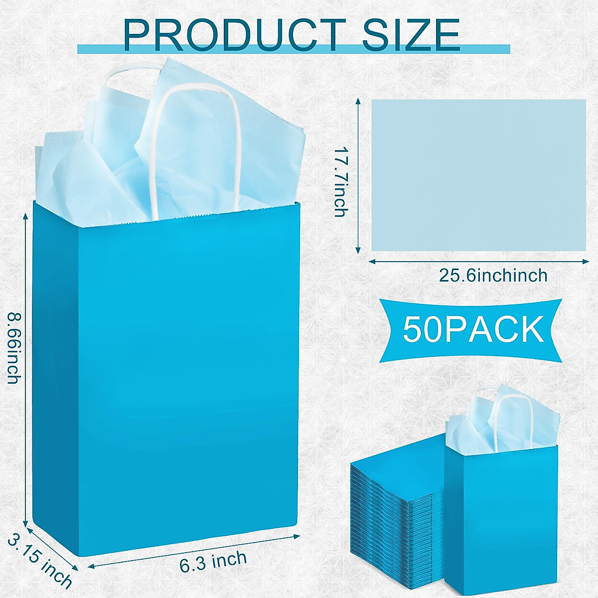 Kosiz 100 Pcs Small Gift Bags with Handles Bulk Include 50 Pcs Paper Bags and 50 Pcs Tissue Papers for Christmas Holiday Birthday Baby Shower Wedding Party Supplies Gifts(Blue)